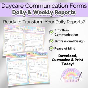 Daycare Daily Weekly Report Forms | Toddler Daily Report Daycare Log ...