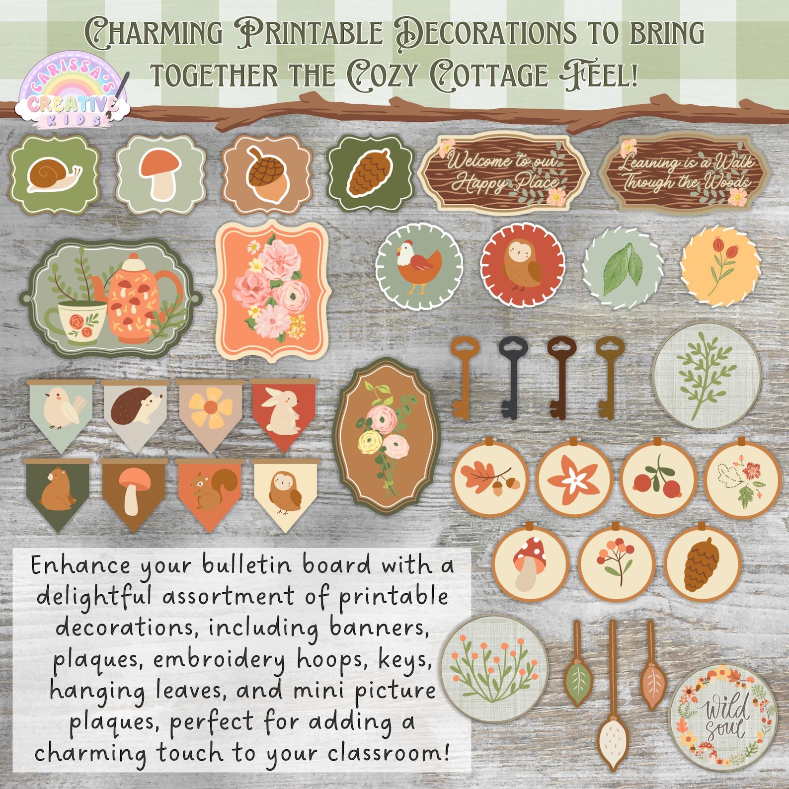 Cozy Cottage Classroom Printable Bulletin Board Kit | Cottagecore ...