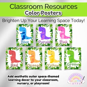 Dinosaur Theme Color Posters Daycare Classroom Decor | Prehistoric ...