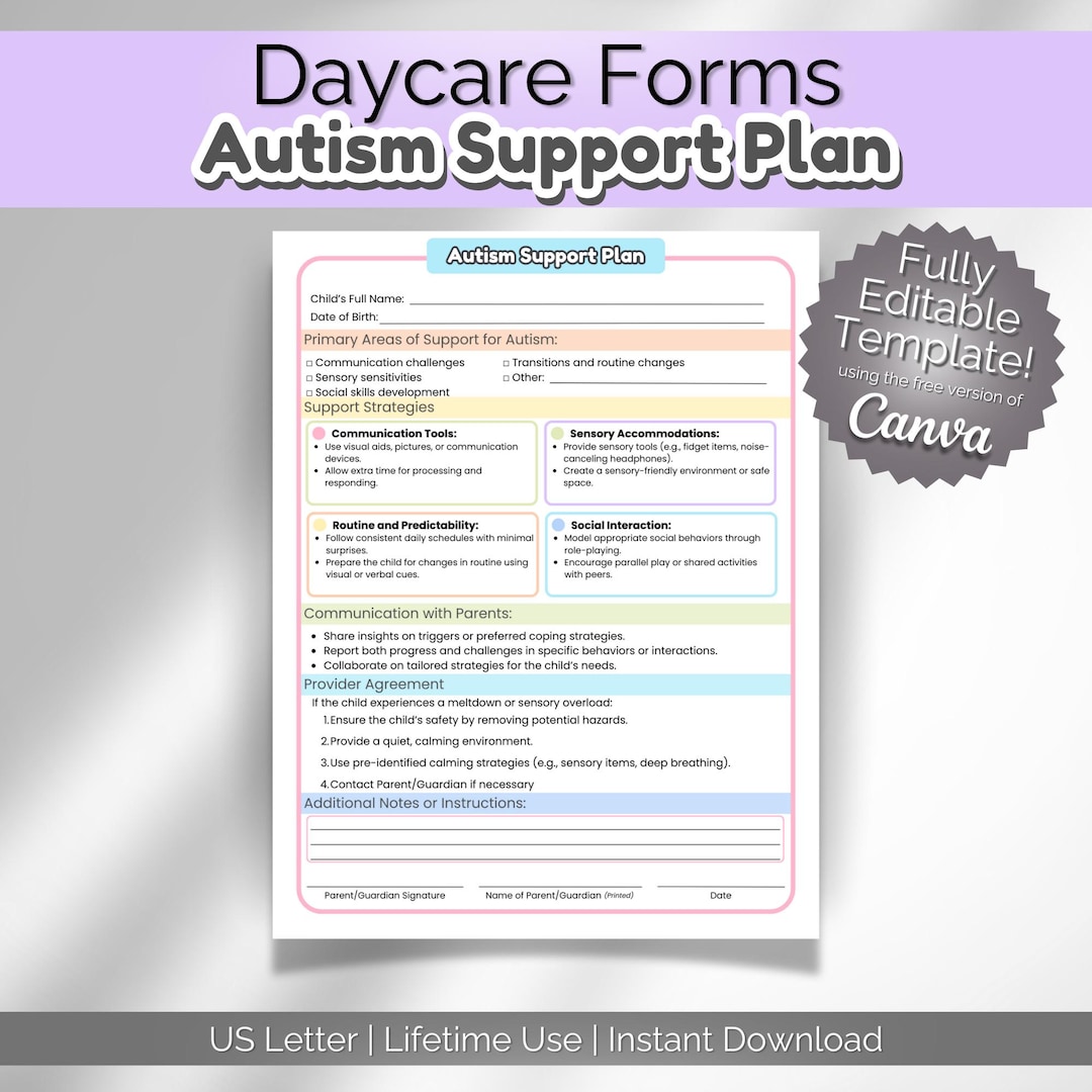 Daycare Forms Autism Support Plan | Inclusive Daycare Settings ...