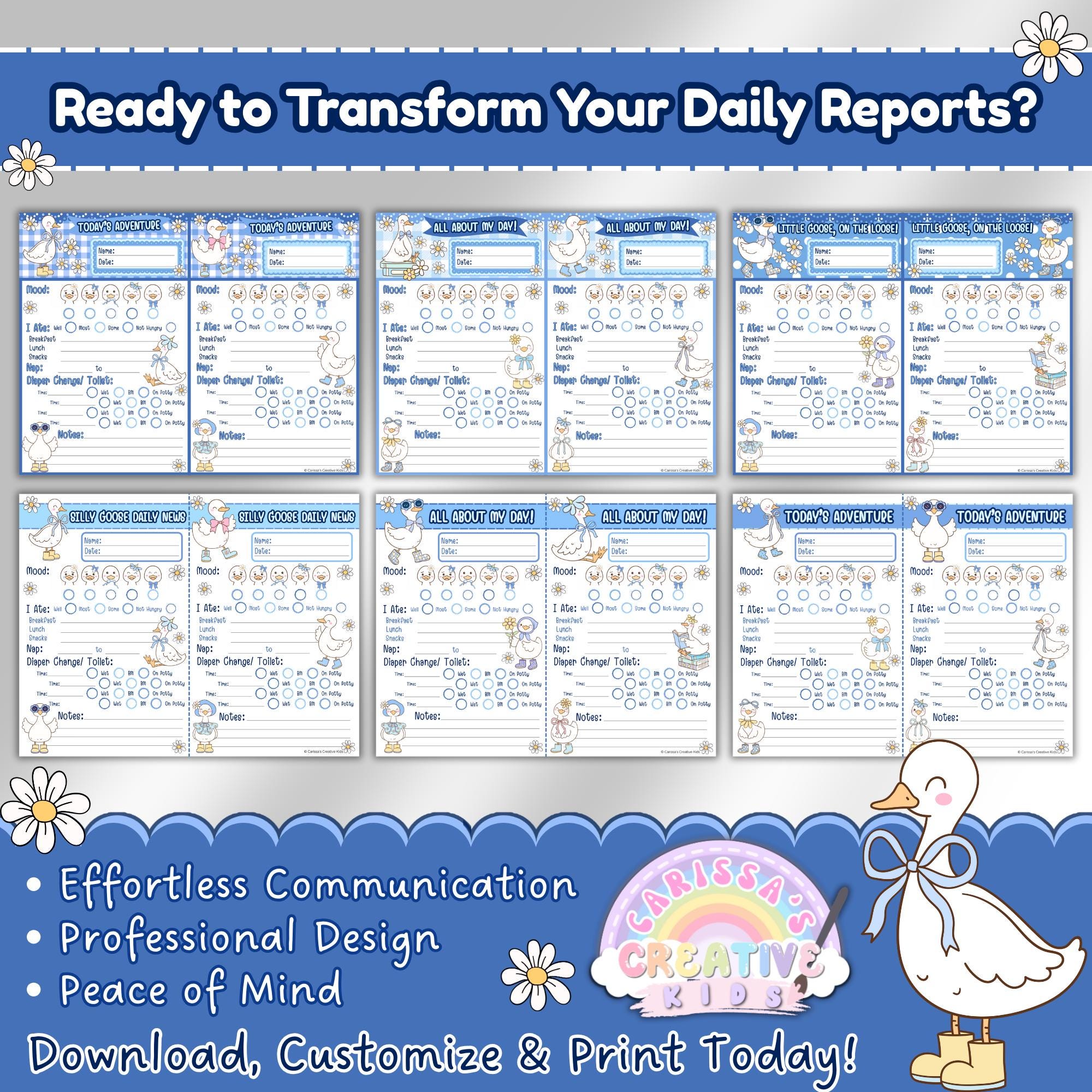 Editable Silly Goose Daycare Daily Report Sheets + Parent Notes ...