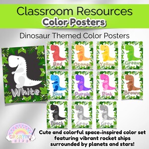 Dinosaur Theme Color Posters Daycare Classroom Decor | Prehistoric ...