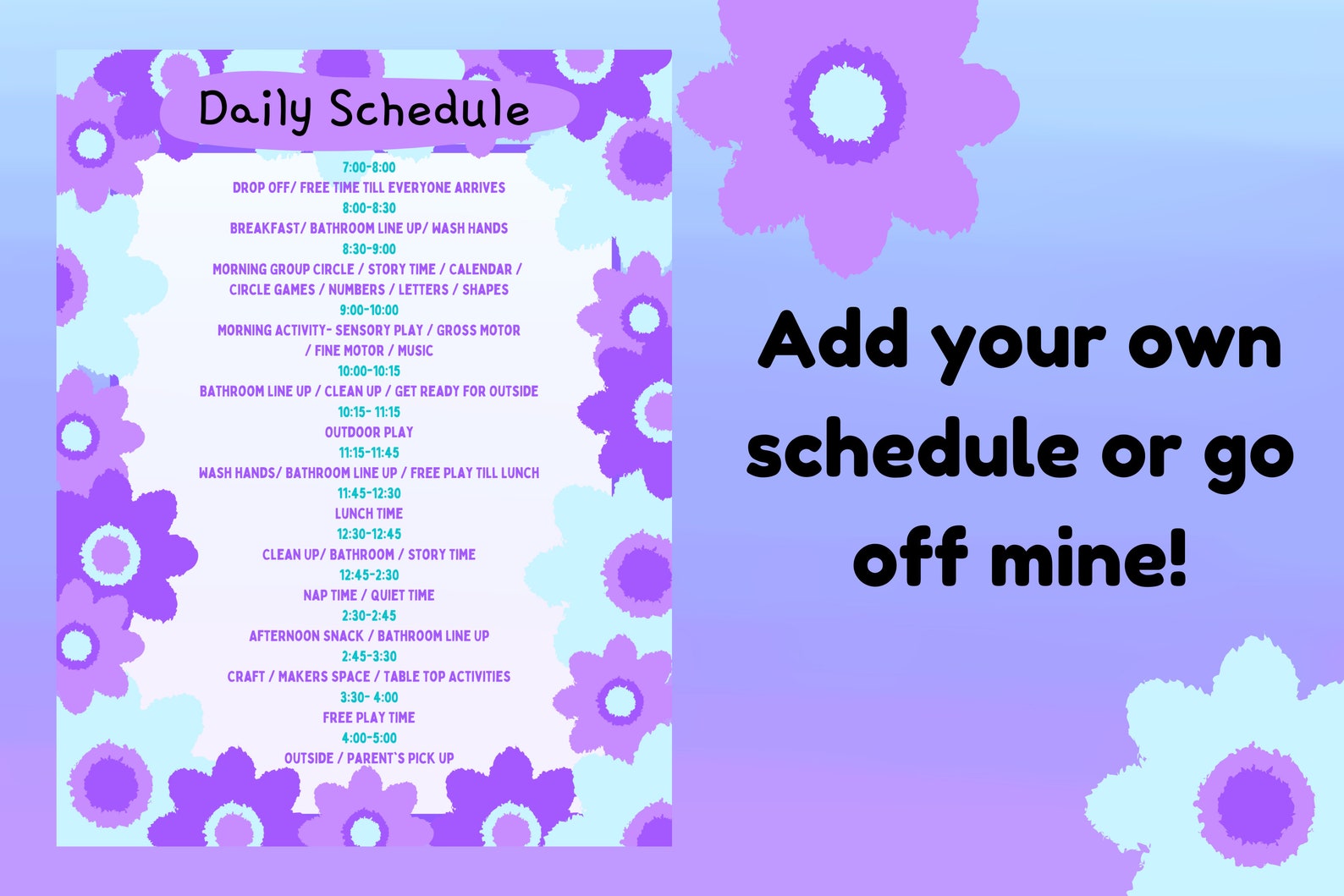 Daily Daycare Schedules Editable PDF Printable 3 Designs for Your ...