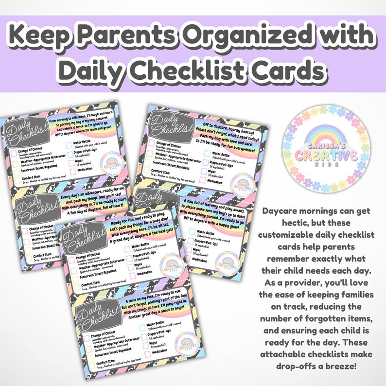 Daycare Forms! Daily Check List Editable Template | Organize Your ...