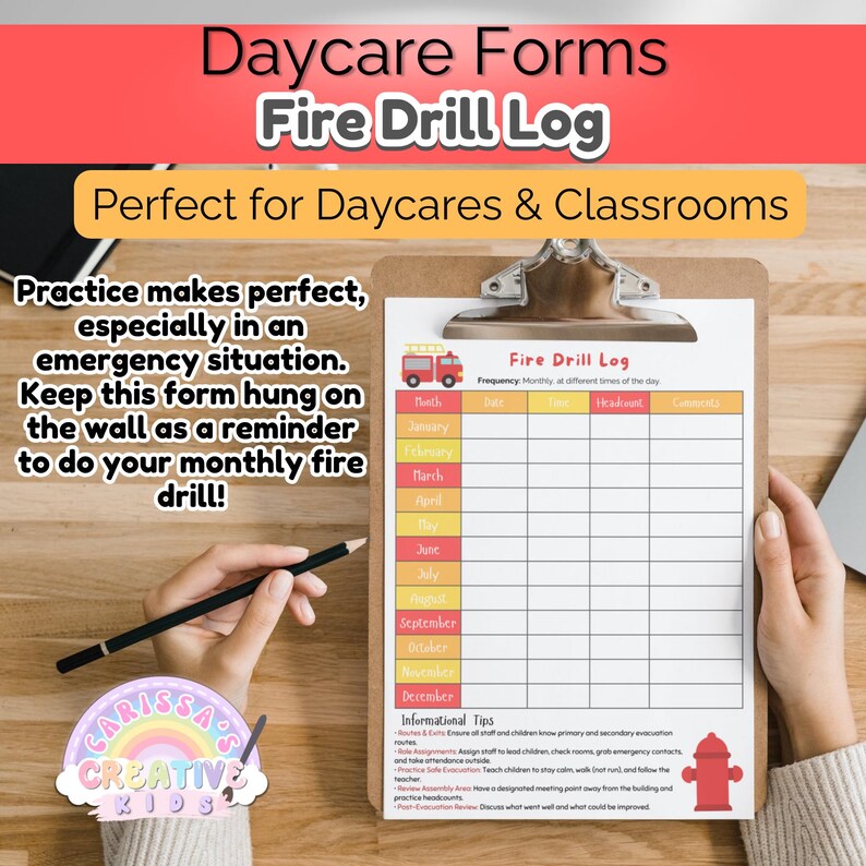 Fire Drill Log Template | Fire Drill Record Form | Daycare & Preschool ...
