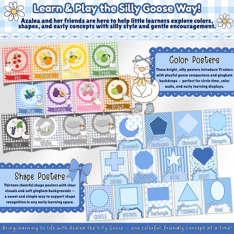 Silly Goose Classroom Decor Bundle | Printable Blue Gingham Decor for ...