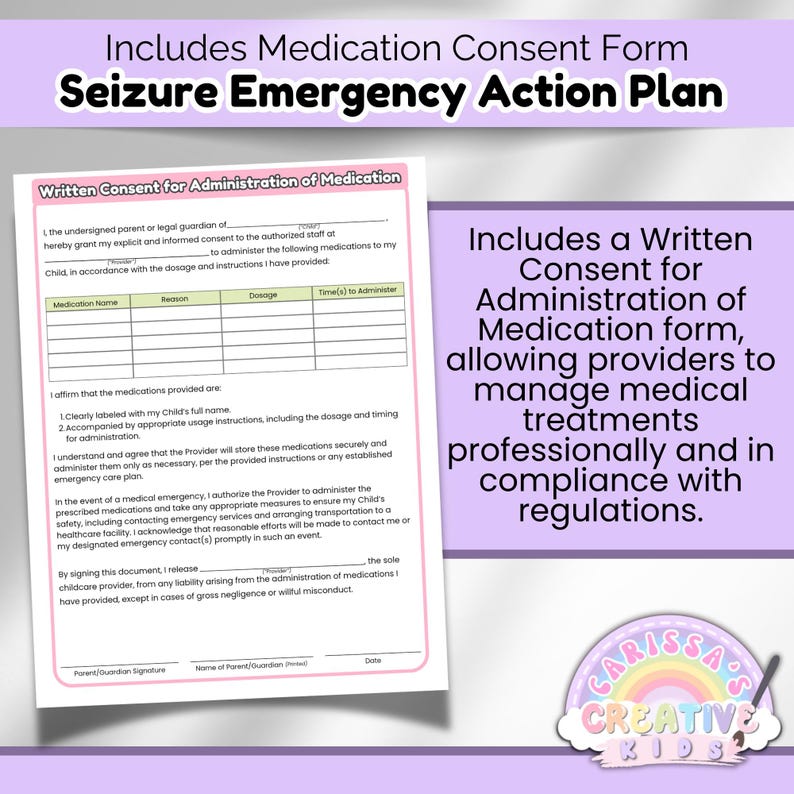 Editable Seizure Emergency Action Plan for Daycare & Preschool ...