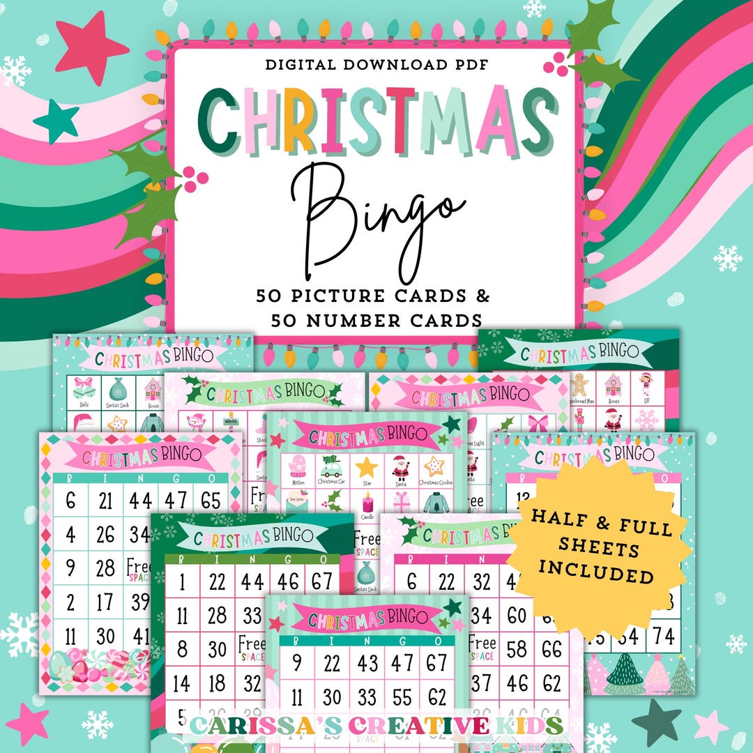 Printable Christmas Bingo | Family Holiday Party Game | 50 Picture & 50 ...