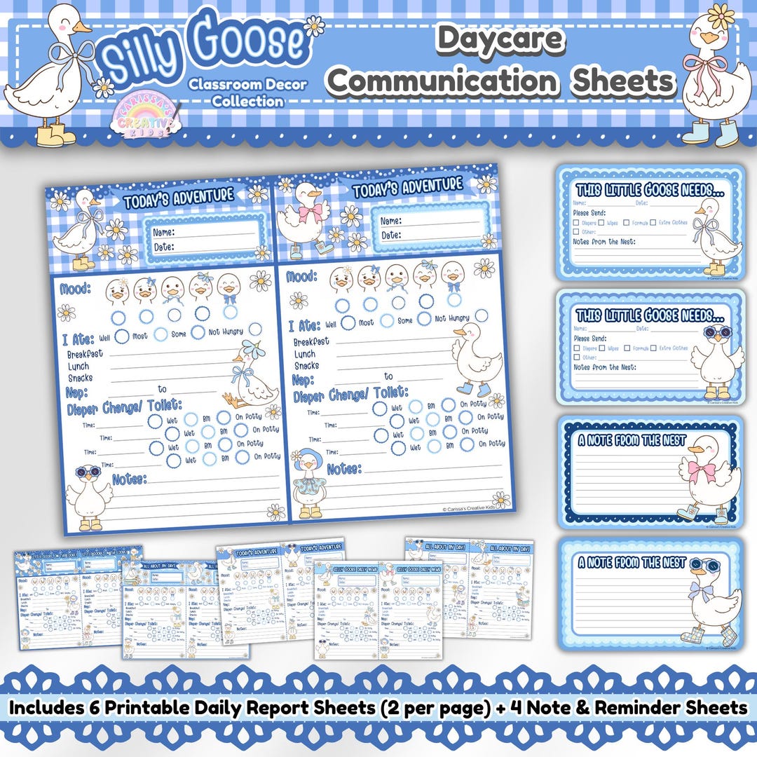 Editable Silly Goose Daycare Daily Report Sheets + Parent Notes ...