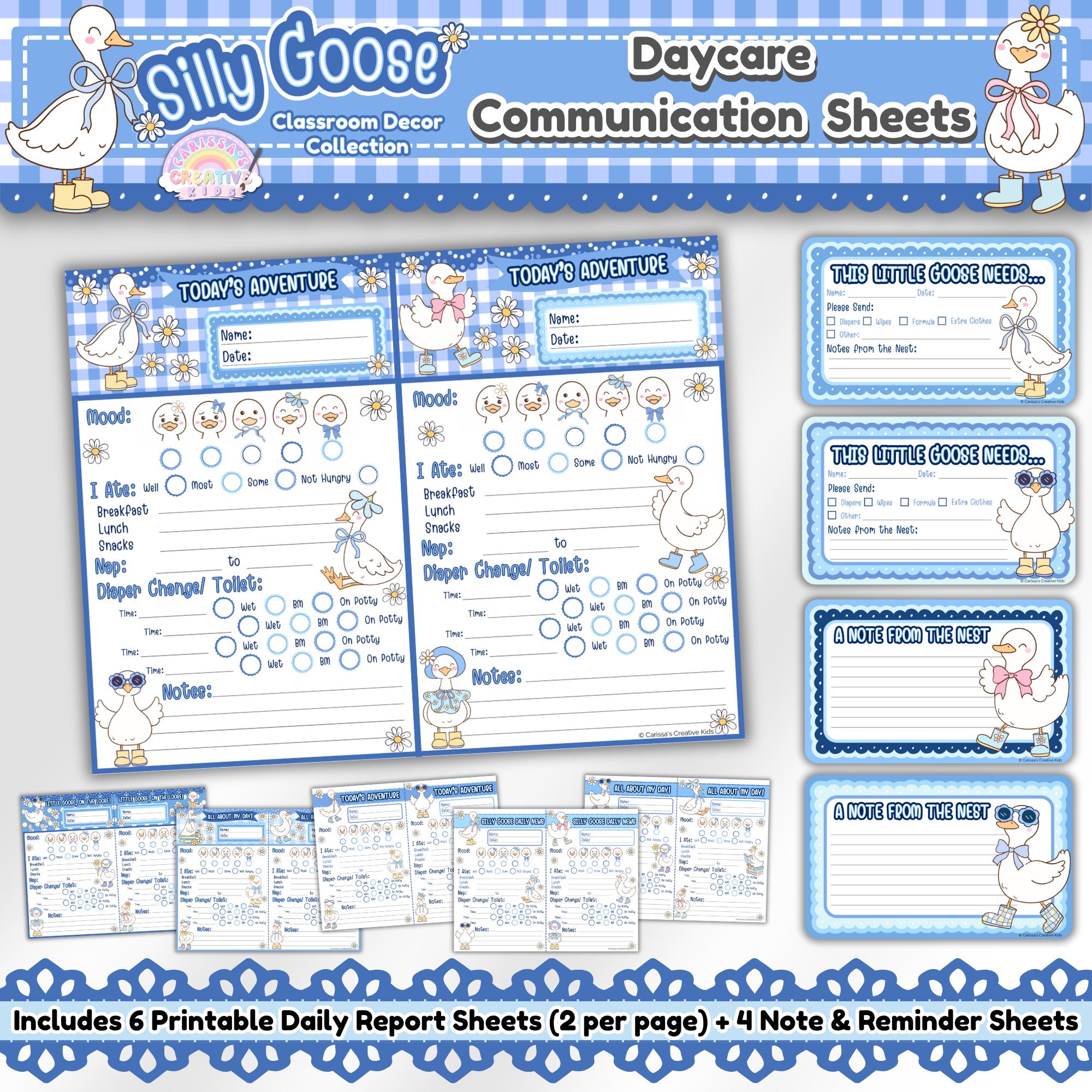 Editable Silly Goose Daycare Daily Report Sheets + Parent Notes ...