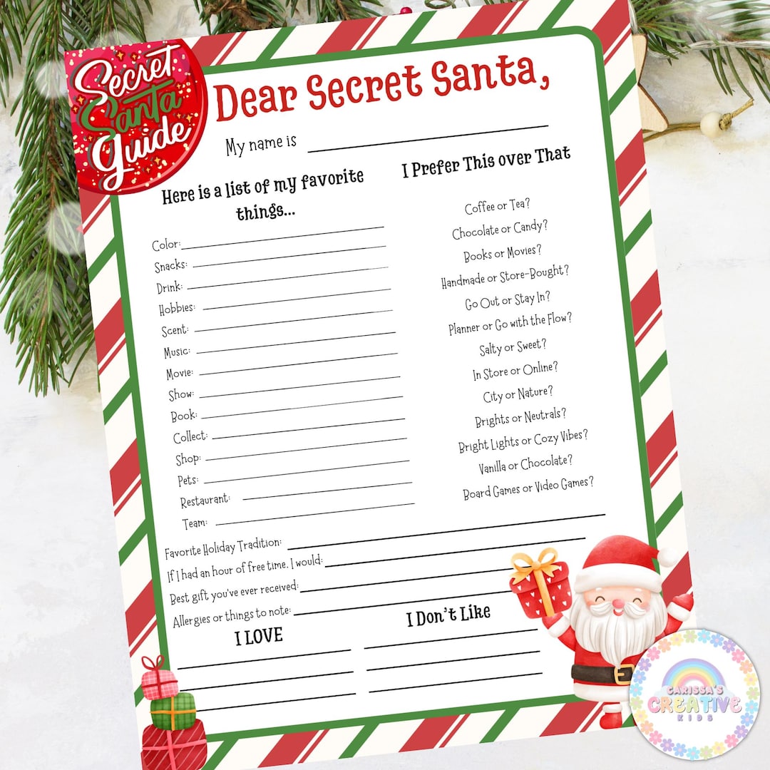 Secret Santa Questionnaire Christmas Game | Holiday Gift Exchange ...