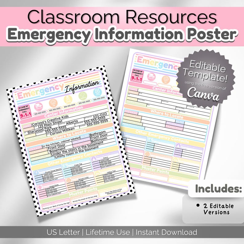 Emergency Information Poster | Home Daycare, Daycare Center, Childcare ...