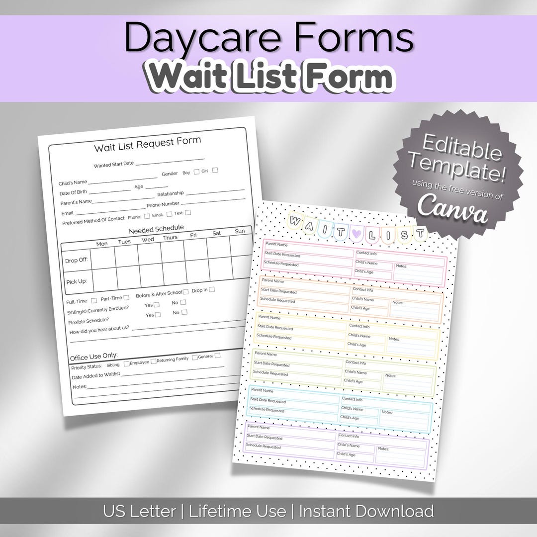 Daycare Waitlist Forms Template | Preschool Classroom Management ...