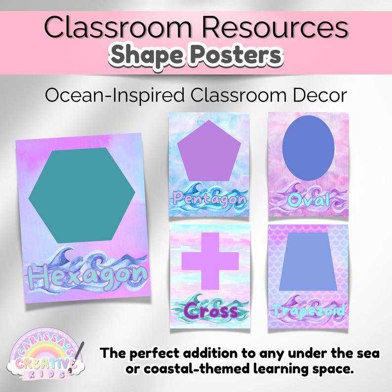 Under the Sea Watercolor Classroom Shape Posters | Preschool Printable ...
