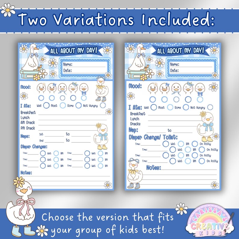 Editable Silly Goose Daycare Daily Report Sheets + Parent Notes ...