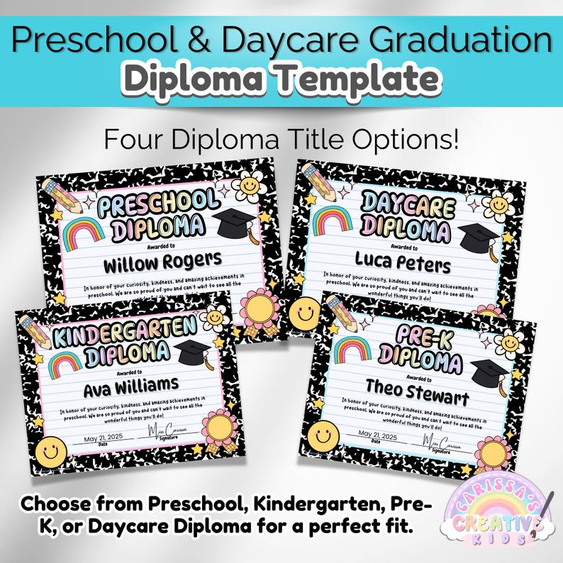 Preschool Graduation Diploma Template | Kindergarten Grad Certificate ...