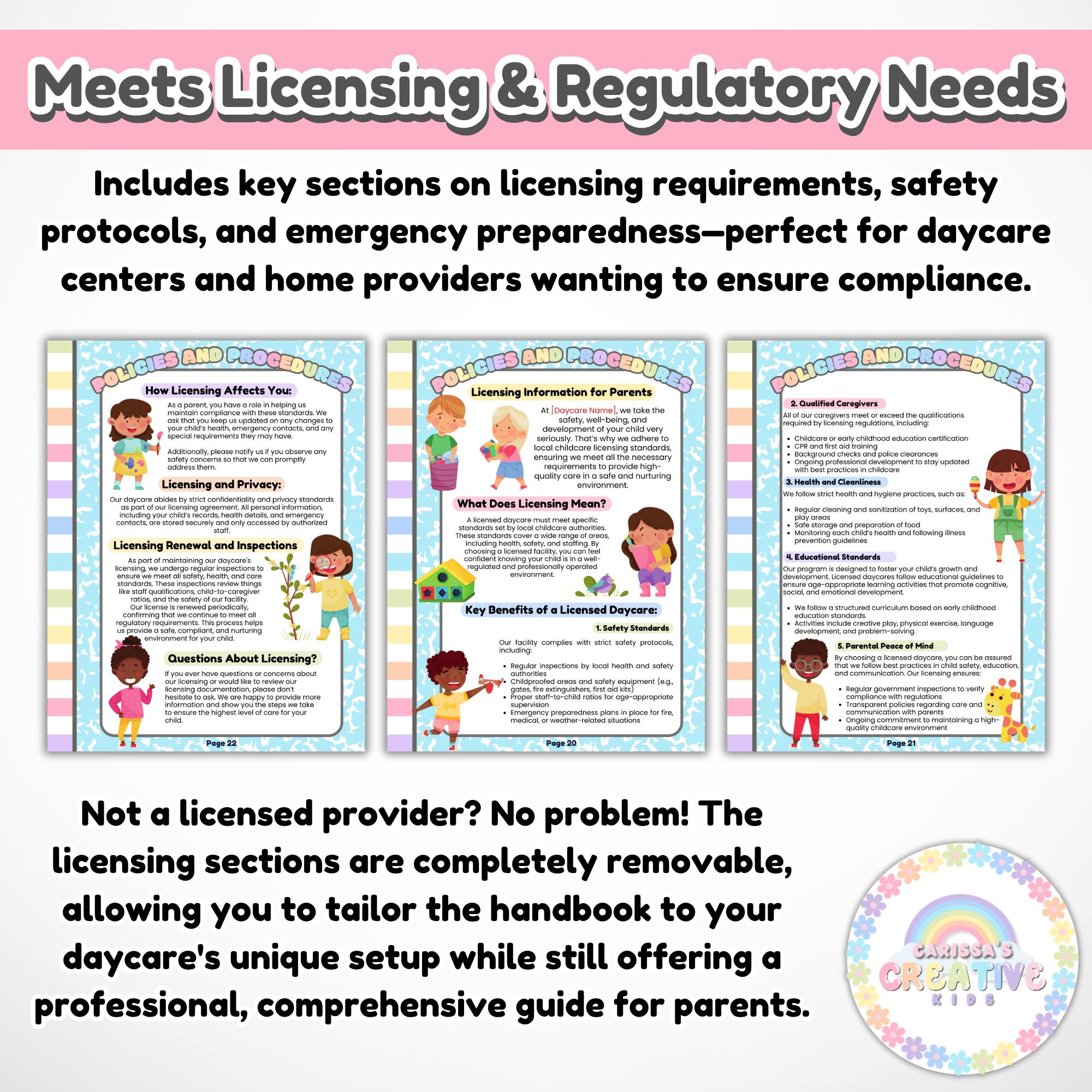 Daycare Forms- Editable Parent Handbook Template | Childcare Policies ...