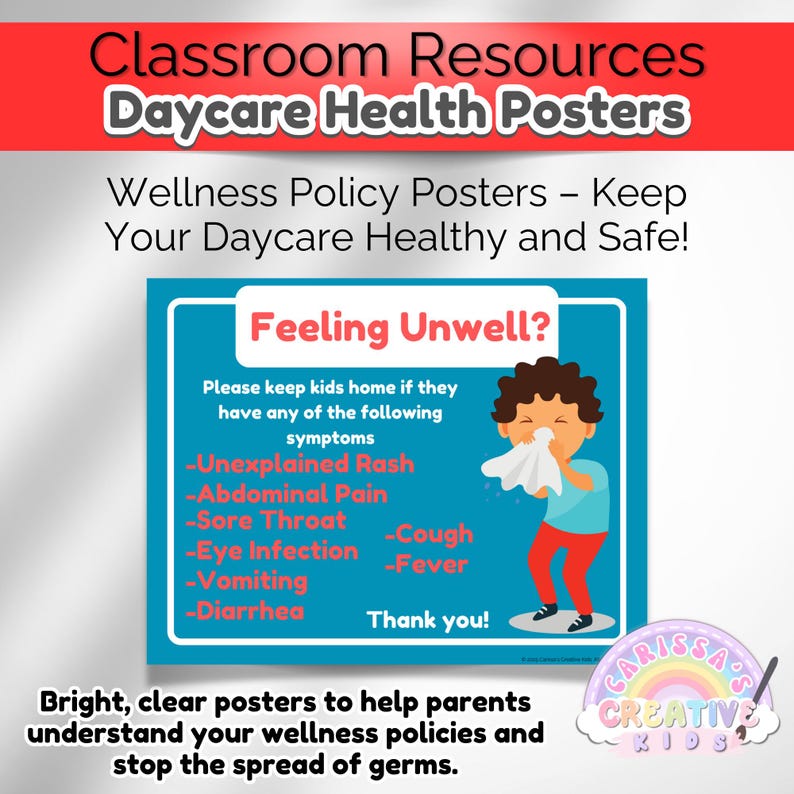 Daycare Sickness Posters | Sick Policy Posters to Help Keep Your Space ...