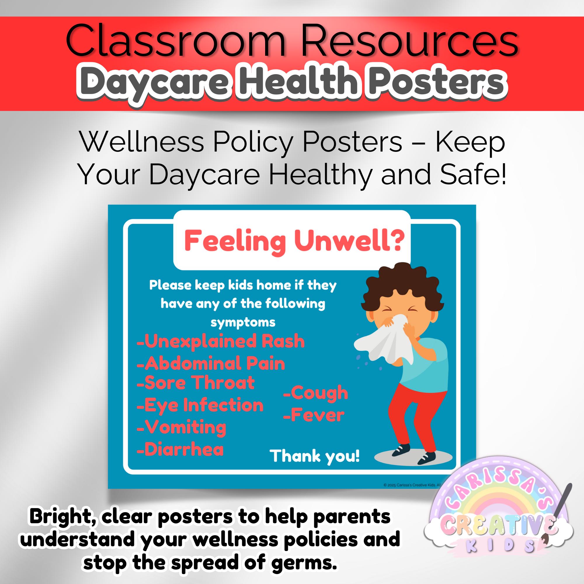 Daycare Sickness Posters | Sick Policy Posters to Help Keep Your Space ...