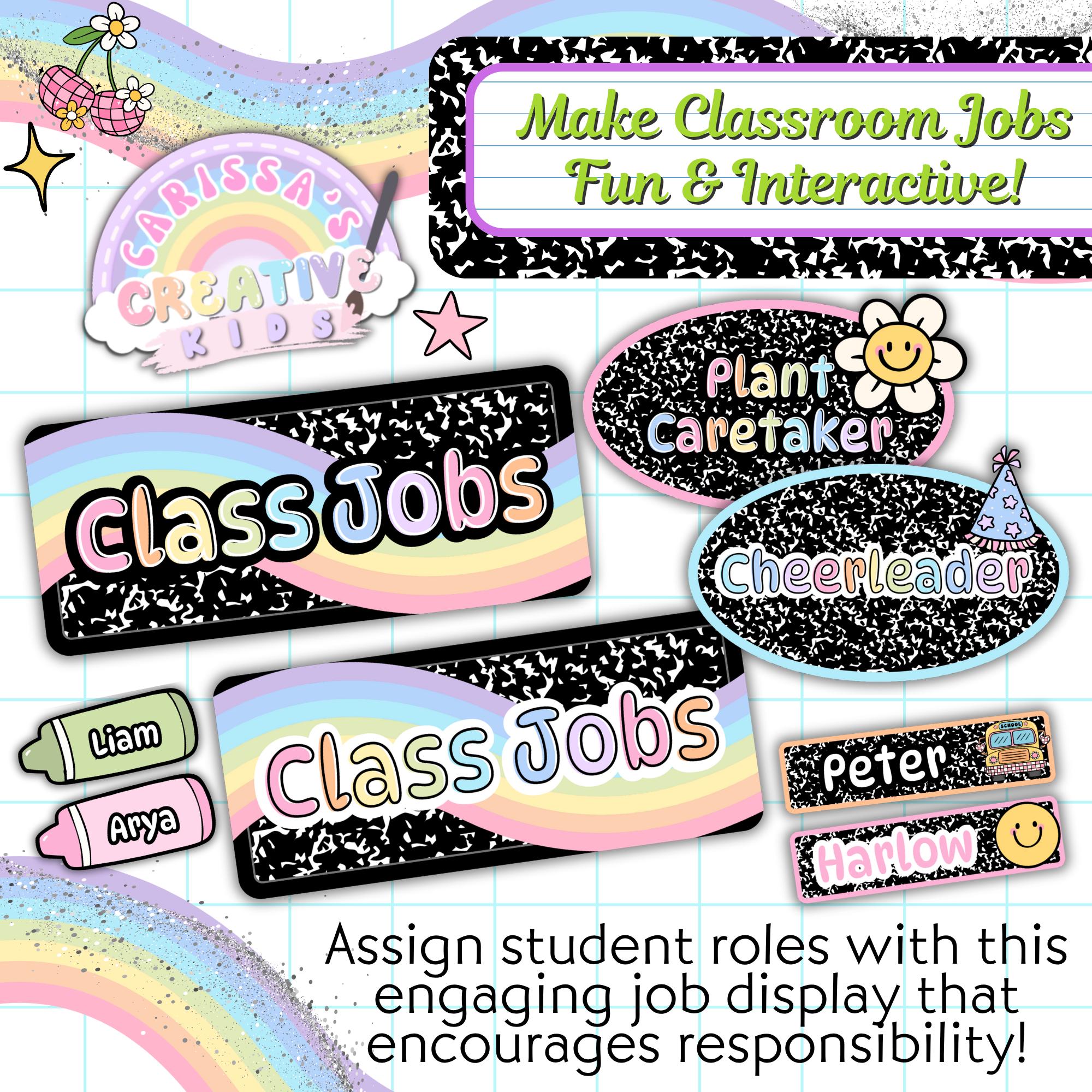 Pastel Groovy Rainbow Classroom Job Display Posters | Elementary ...