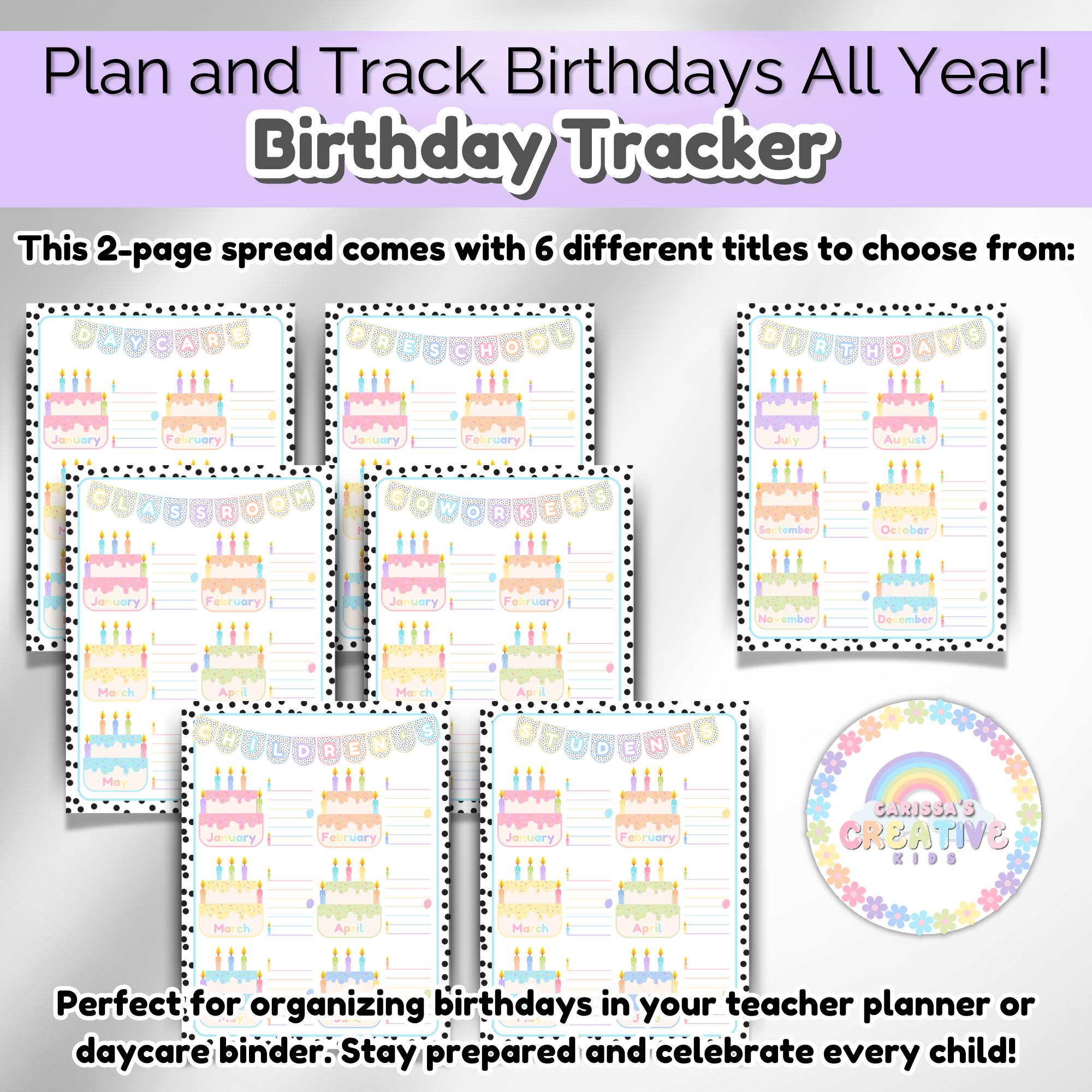 Birthday Tracker - Printable Daycare Binder Page - Daycare Teacher ...