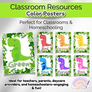 Dinosaur Theme Color Posters Daycare Classroom Decor | Prehistoric ...
