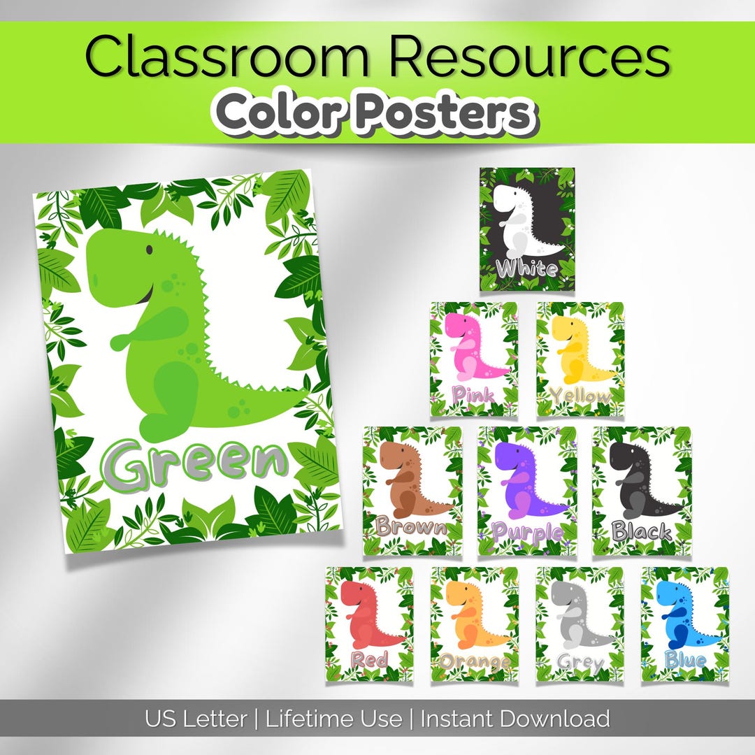 Dinosaur Theme Color Posters Daycare Classroom Decor | Prehistoric ...