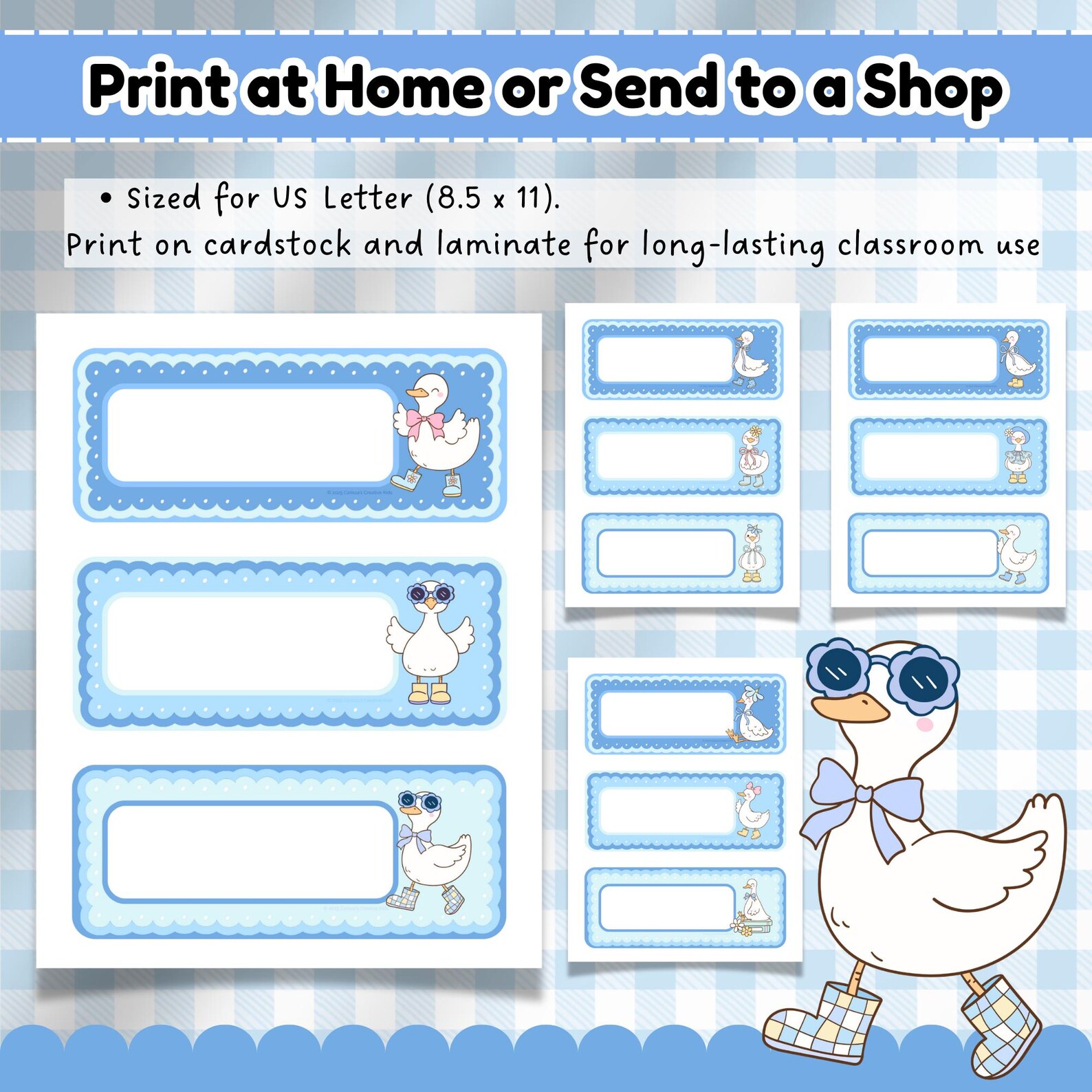 Editable Name Tags | Vintage Blue Gingham Silly Goose Theme | Daycare ...