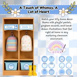 Editable Name Tags | Vintage Blue Gingham Silly Goose Theme | Daycare ...