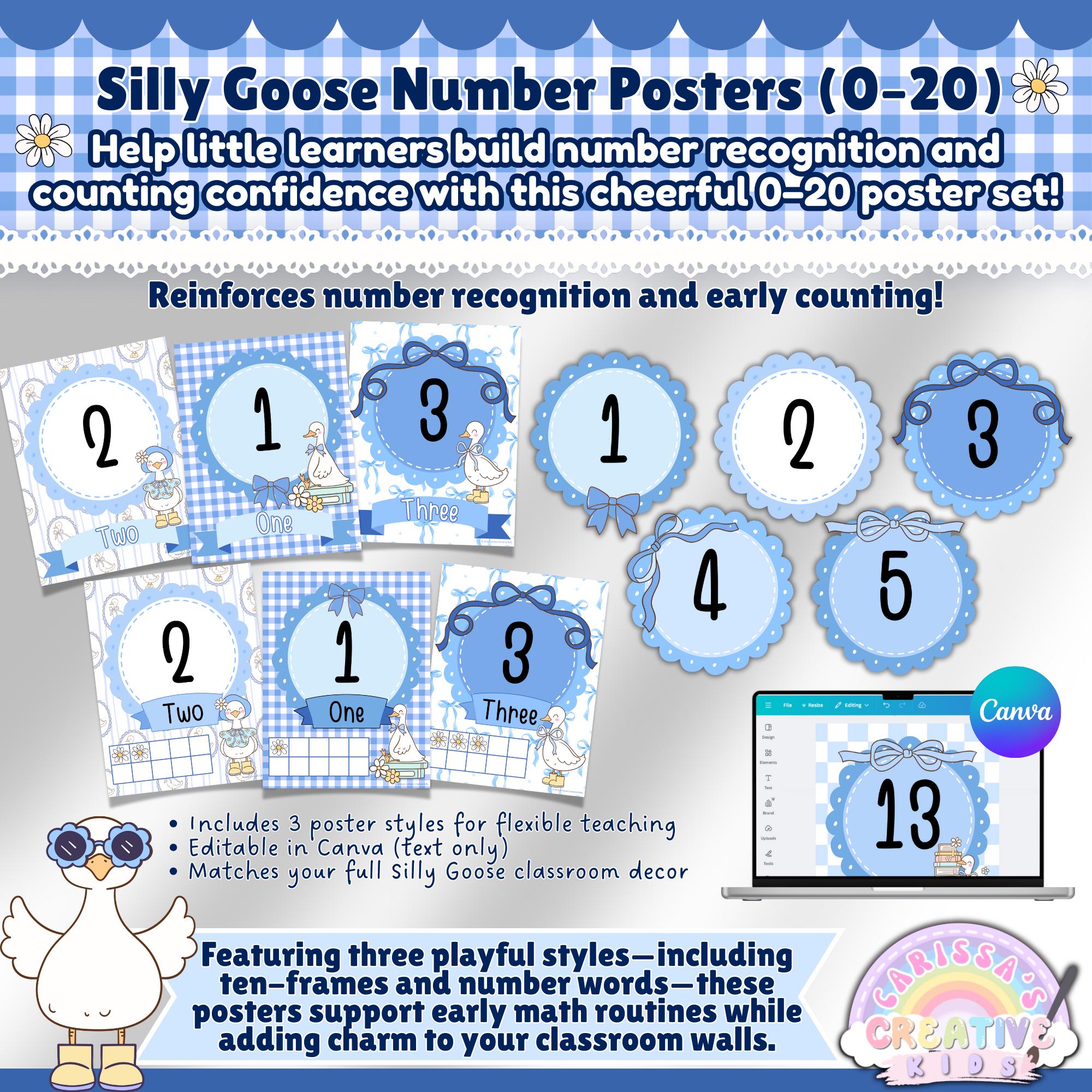 Silly Goose Classroom Decor Bundle | Alphabet Posters, Math Charts ...