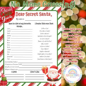 Secret Santa Questionnaire Christmas Game | Holiday Gift Exchange ...