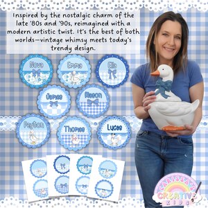 Editable Name Tags | Vintage Blue Gingham Silly Goose Theme | Daycare ...