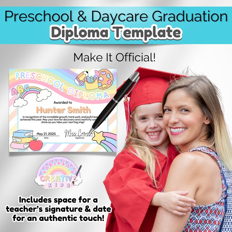 Preschool Graduation Diploma Template | Kindergarten Grad Certificate ...
