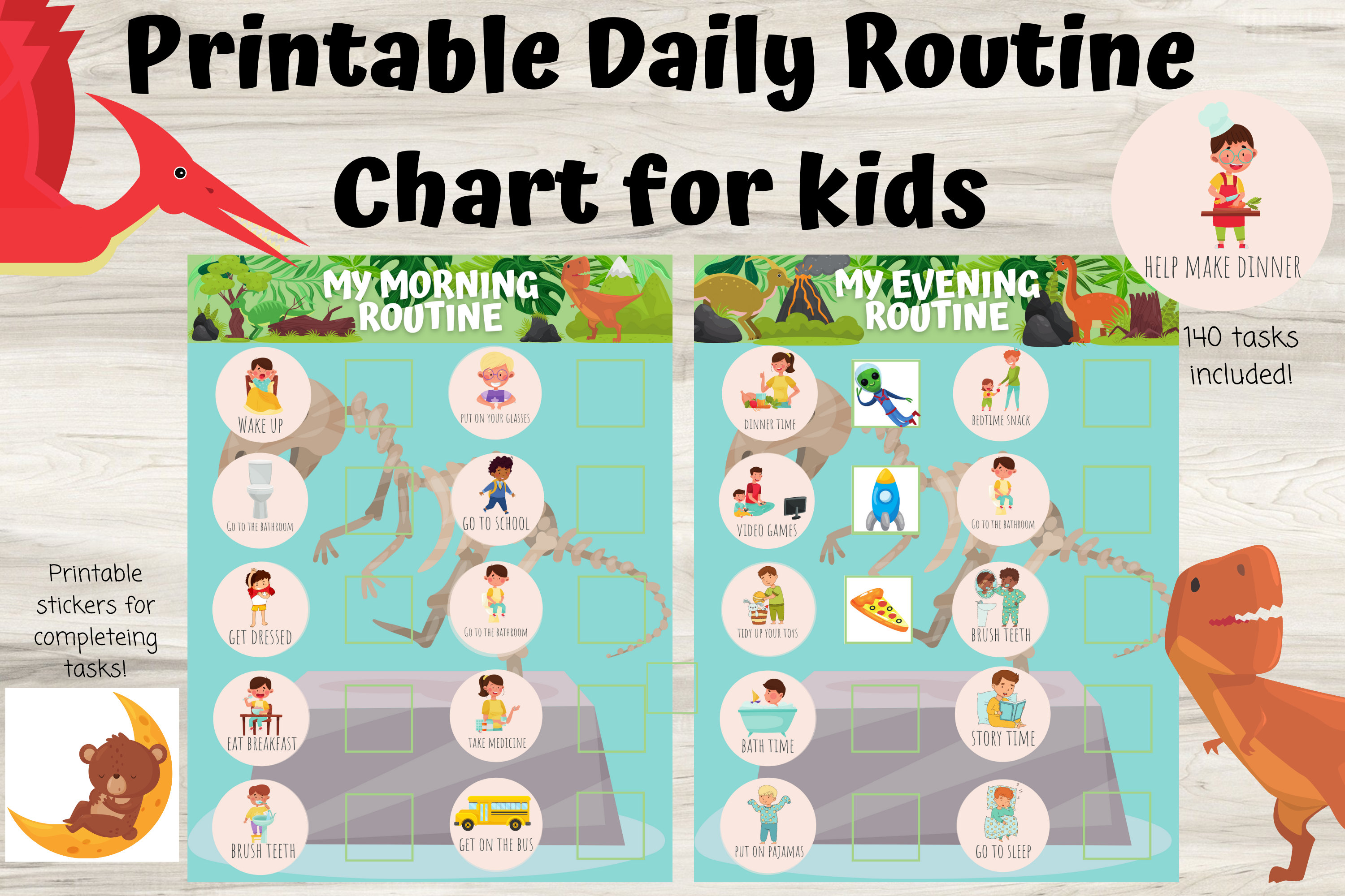Morning and Bedtime Routine Chart Printable Responsibility Chore Chart ...