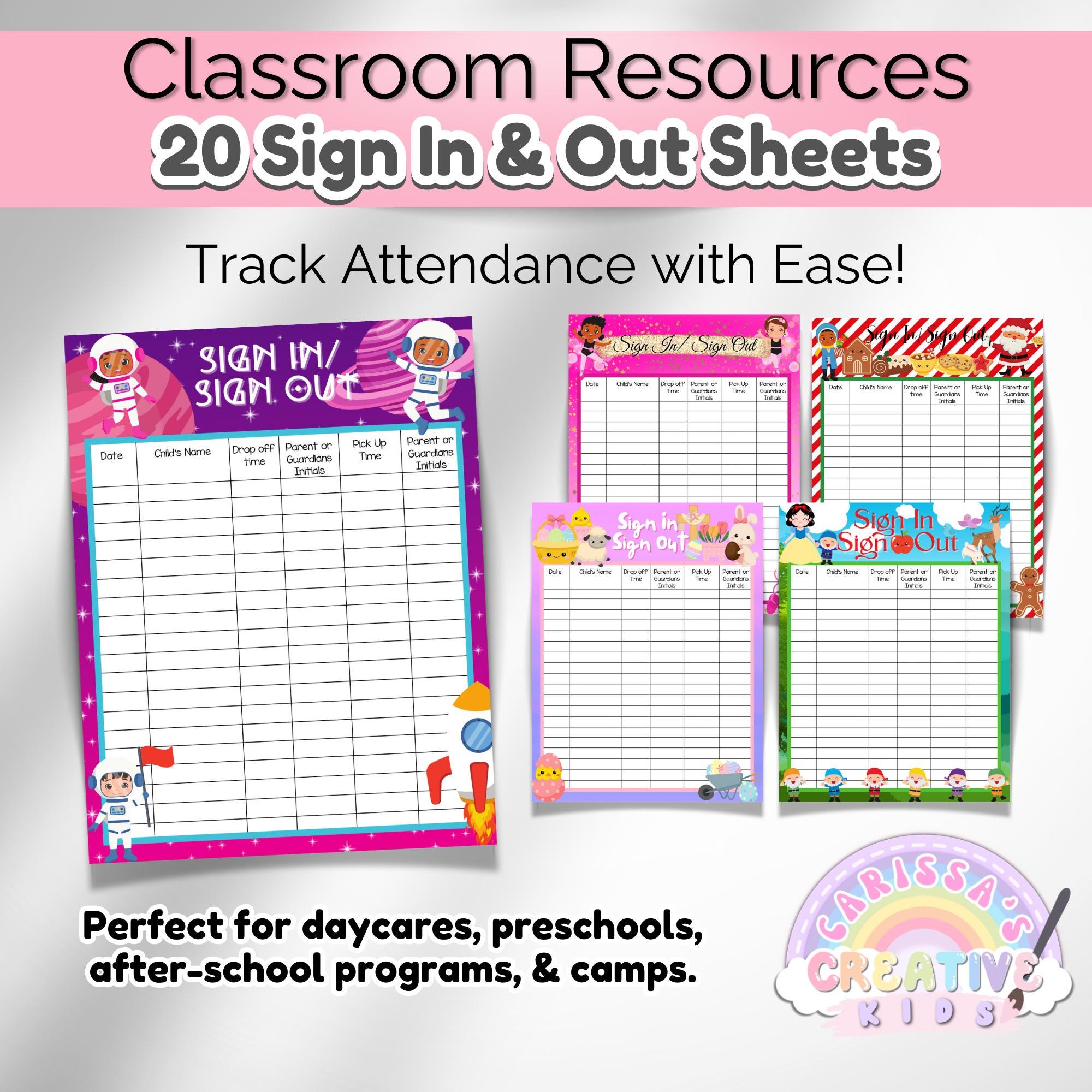 20 Printable Daycare Sign in Sheets | Daycare Sign in Forms | Preschool ...