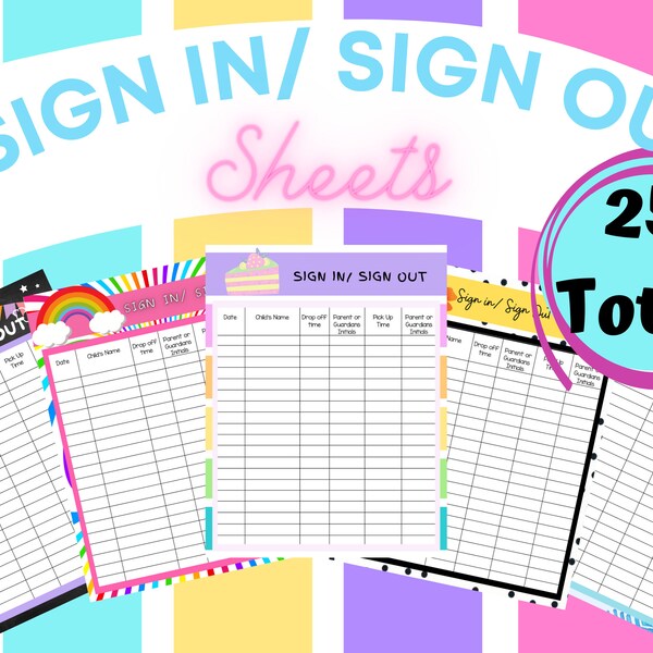 Monthly Daycare Sign in and Out Sheets - Etsy