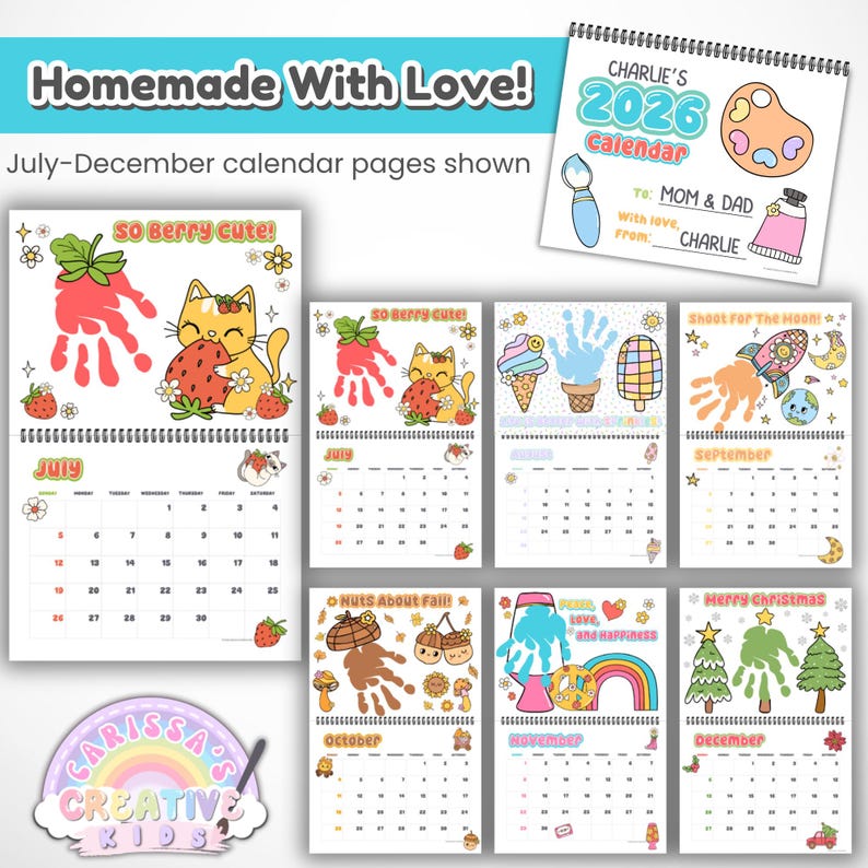 2026 Handprint Calendar for Kids – Printable Craft, Baby Keepsake ...