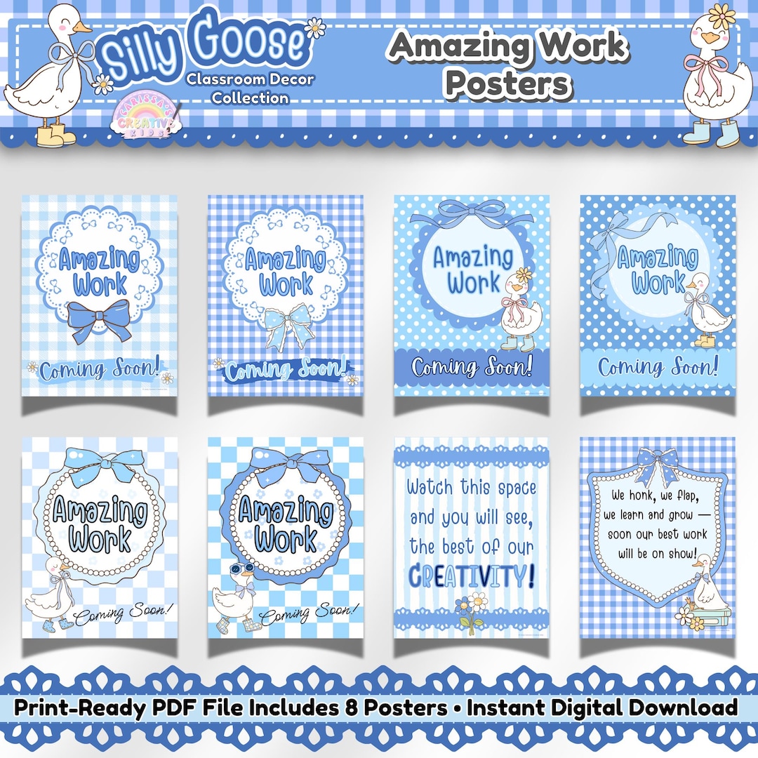 Amazing Work Coming Soon Posters • Student Work Display • Blue Gingham ...