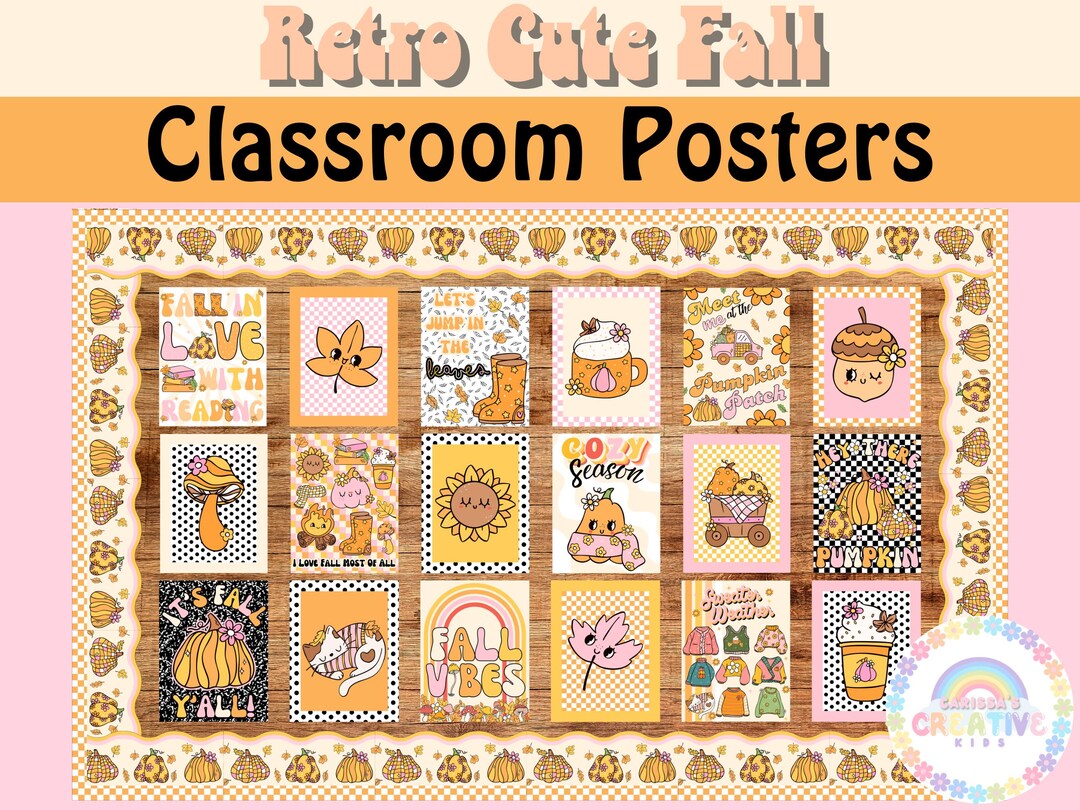 Groovy Retro Fall Classroom Posters | Pastel Bulletin Board Kit ...