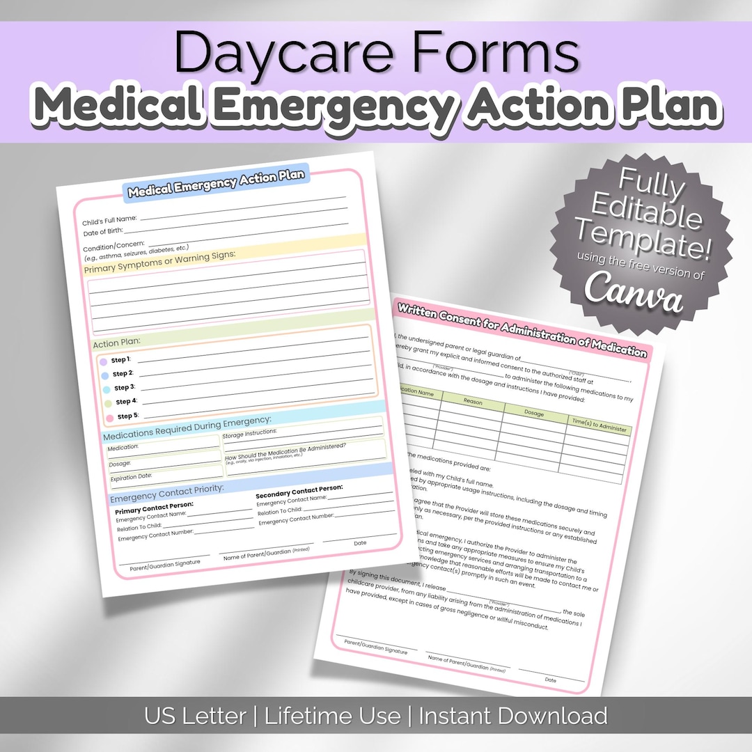 Daycare Forms- Medical Emergency Action Plan | Childcare Emergency ...