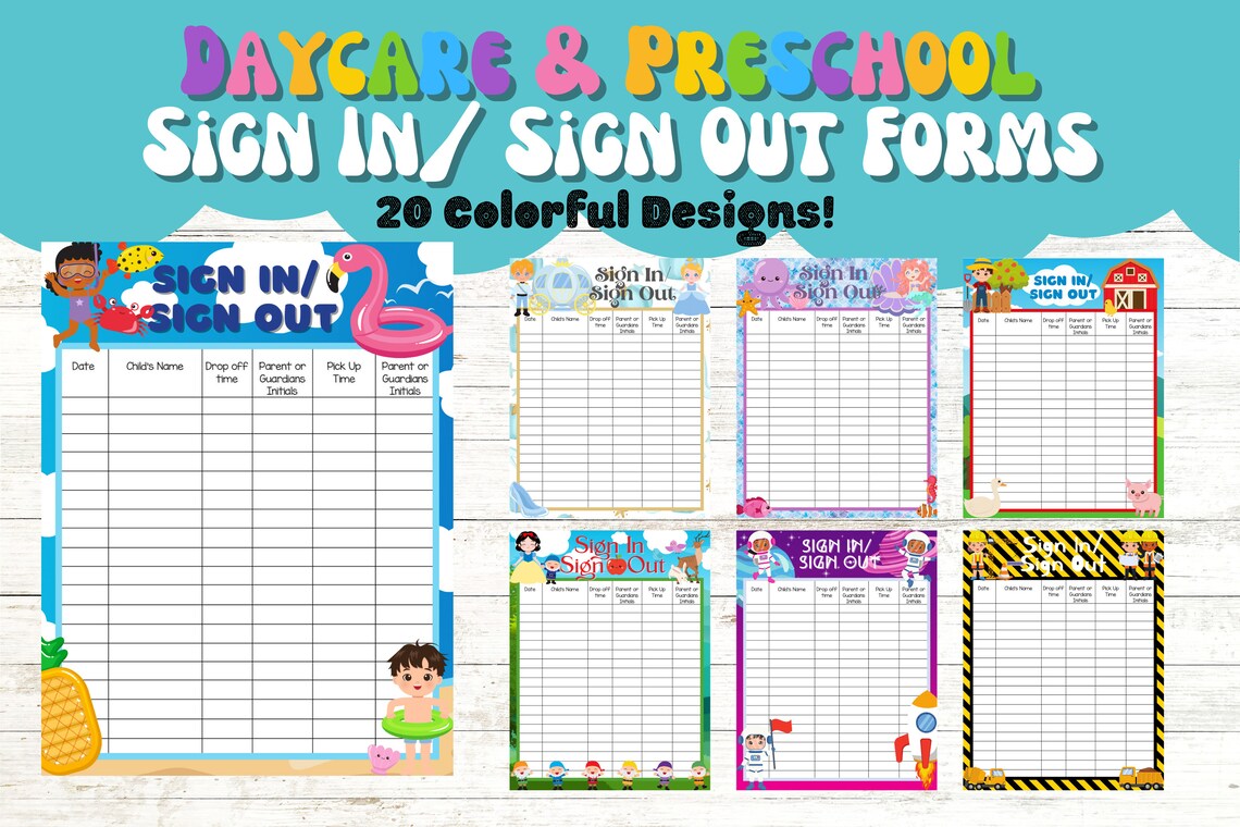 Cute and Colorful Daycare Sign in and Out Sheets Perfect for Your ...