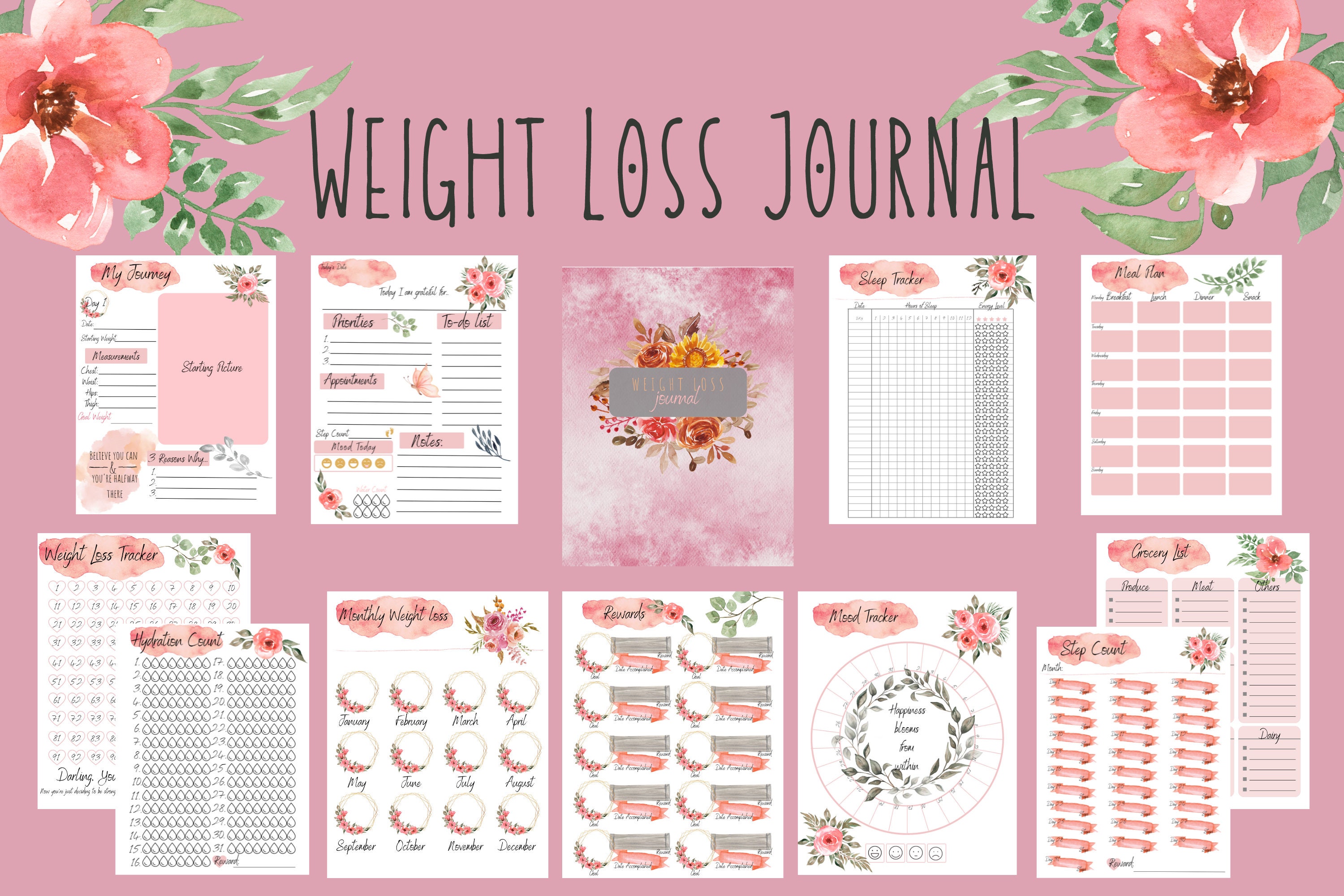 Printable Weight Loss Tracker Journal Health and Wellness Journal ...