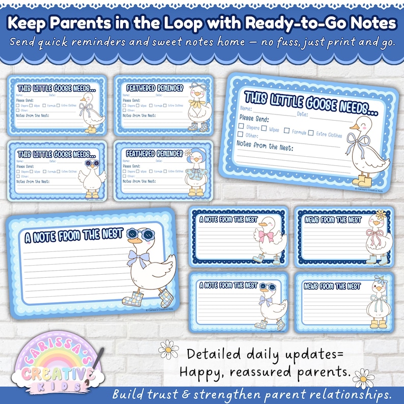Editable Silly Goose Daycare Daily Report Sheets + Parent Notes ...
