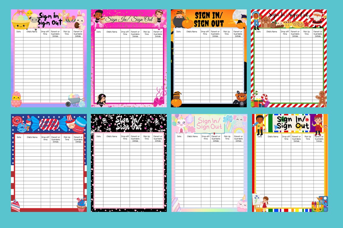 Cute and Colorful Daycare Sign in and Out Sheets Perfect for Your ...