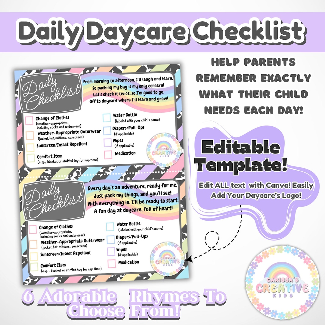 Daycare Forms! Daily Check List Editable Template | Organize Your ...