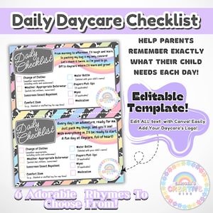 Daycare Forms! Daily Check List Editable Template | Organize Your ...