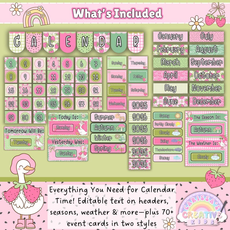 Goose-berry Classroom Calendar Printable, Editable Preschool Calendar ...