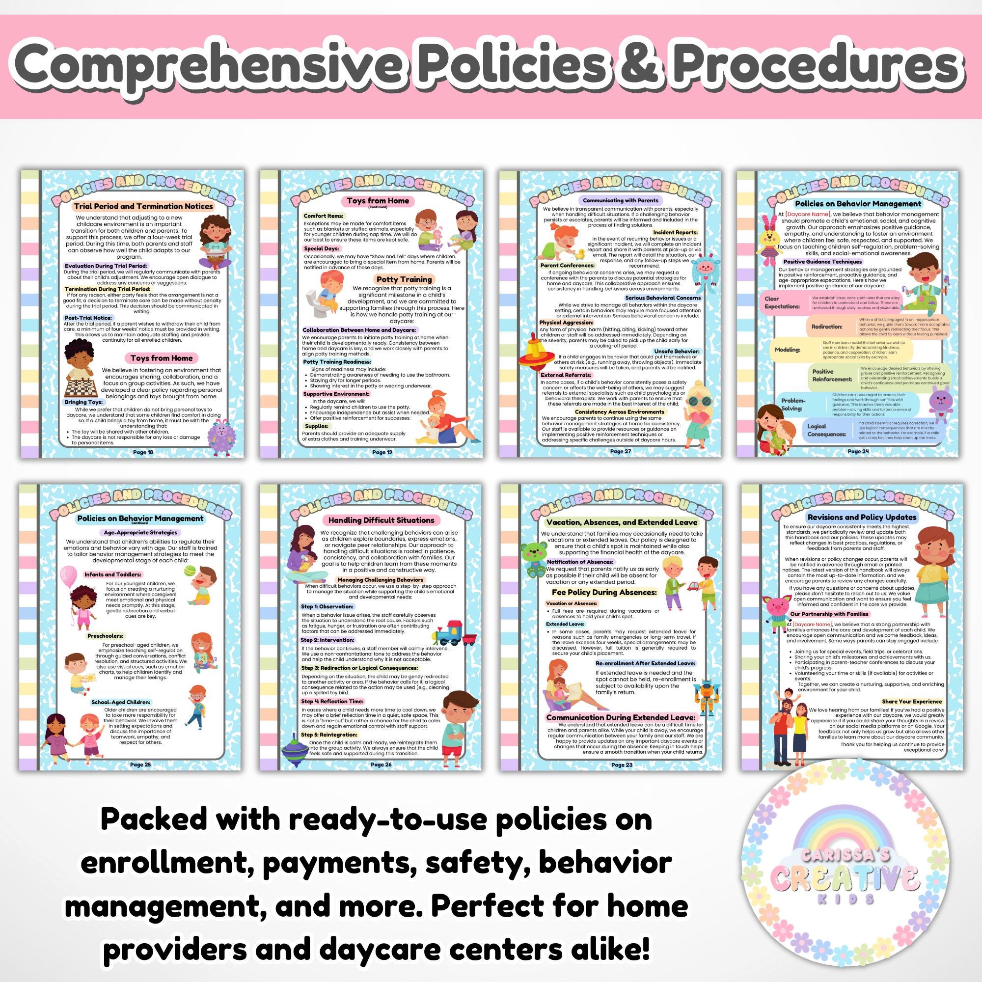 Daycare Forms- Editable Parent Handbook Template | Childcare Policies ...