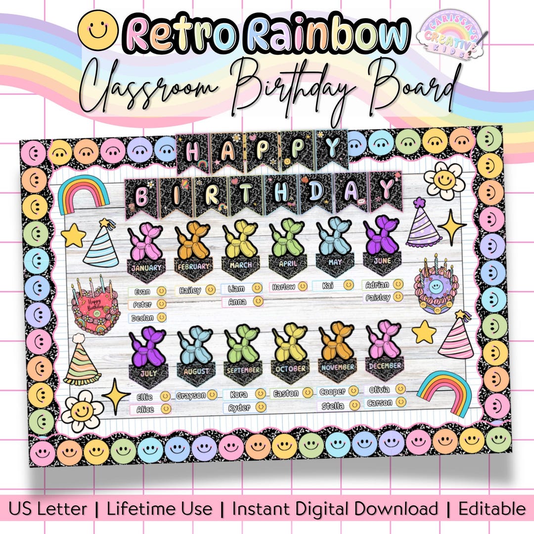 Birthday Board Classroom Decor | Preschool Playroom Decor | Retro ...