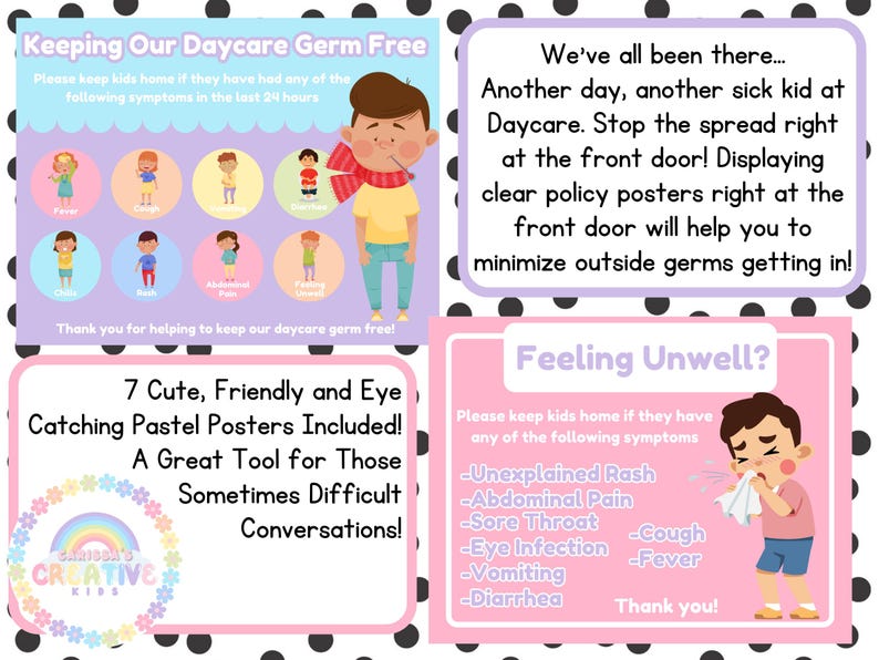 Daycare Sickness Posters Sick Policy Posters to Help Keep Your Space ...